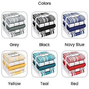 Cotton Clinic Assorted Kitchen Towels 5 Pack – Soft Absorbent Quick Drying Table & Kitchen Linen - Dish Towels, Dish Cloths, Tea Towel and Cleaning Towel with Hanging Loop – 16x28 / Yellow White