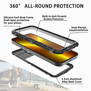 Saupsitnz iPhone 13 Pro Max Metal Waterproof Case with Built-in Screen Protector, Aluminum Metal Tough Cover Drop Tested Shockproof Dustproof Sturdy Durable Protective Case for iPhone 13 Pro Max,Black