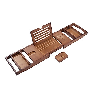 Headley Tools Bathtub Tray, Expandable Bath Tray with Wine and Book Holder - Bathtub Caddy for Luxury Bath, Adjustable Bath Tray for Tub-Great Gift for Women/Men (Brown Color)