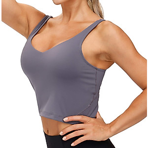 Women’s Longline Sports Bra Wirefree Padded Medium Support Yoga Bras Gym Running Workout Tank Tops (Vintage Purple, Medium)