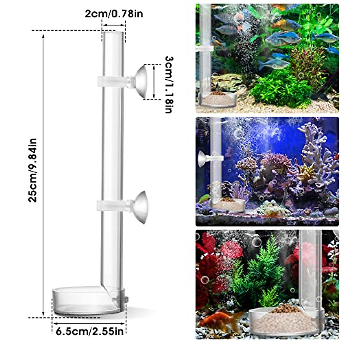 TIESOME Acrylic Fish Shrimp Feeder, Transparent Durable Aquarium Fish Shrimp Feeder, Assembled Feeding Tube Feeding Dish Tray Set for Fish Tank Aquarium Shrimp (25cm)