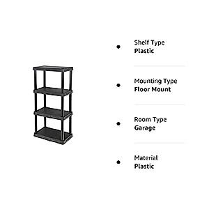 BLACK+DECKER, 4-Tier Light Duty Storage Shelf, 50lbs/Shelf (47”H x 22.1”W x 14.3”D), Plastic Shelving Unit
