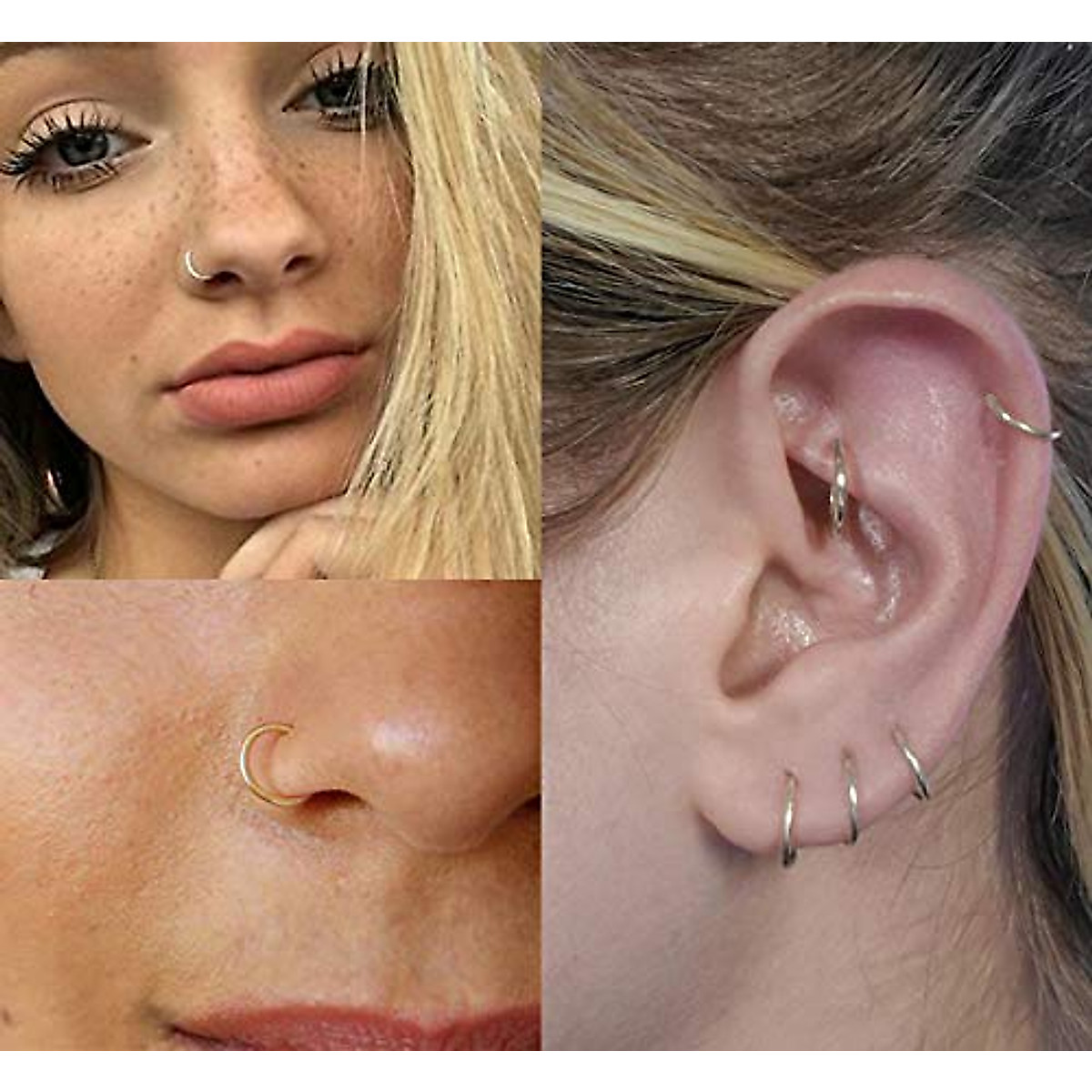 MODRSA 18G Nose Rings Hoop Surgical Steel Nose Rings Studs Screw L-Shaped Nose Stud Tragus Cartilage Helix Earrings Hoop 28pcs Nose Piercing Jewelry Set (32pcs - silver kit)