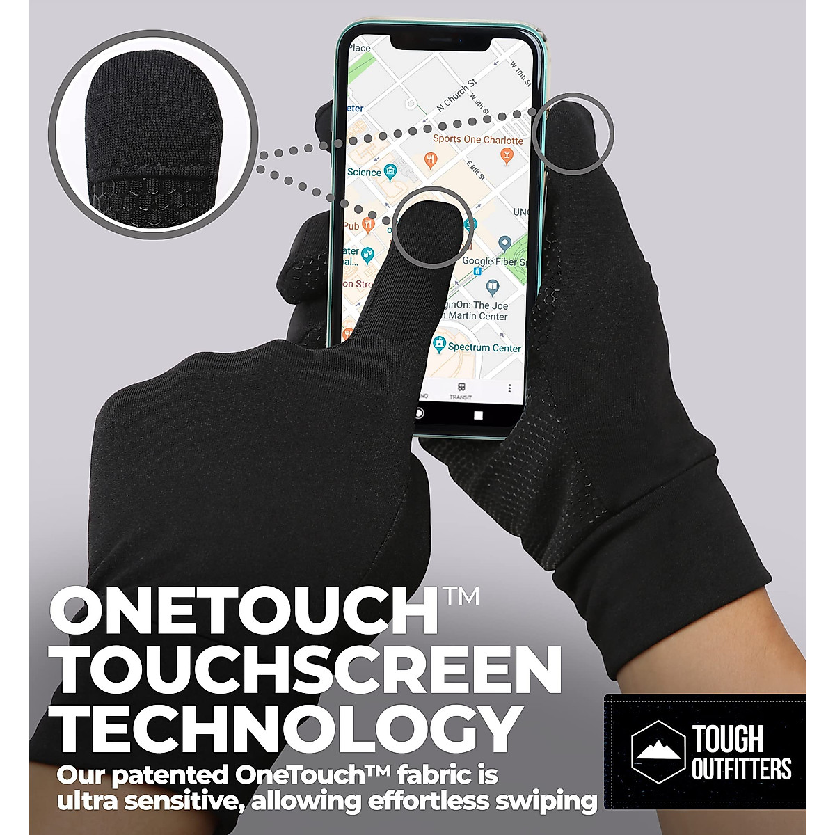 Tough Outdoors Touch Screen Running Gloves - Black Winter Glove Liners for Texting, Cycling, Exercise & Sports - Thin, Lightweight & Warm Cold Weather Thermal Gloves - Super Grippy Palm X-Large