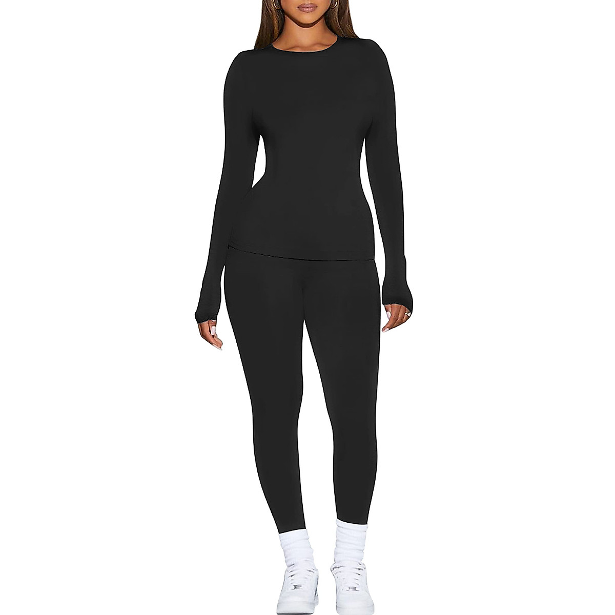 Kaximil Women's Thermal Underwear Fleece Lined Base Layer Long Johns Sets, Large, Black