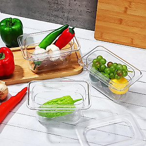 Sunnyray 6 Set 1/9 Size Polycarbonate Food Pans with Lids and Drain Shelf Deep Square Food Storage Containers for Kitchen Restaurant Fruit Vegetable Storage