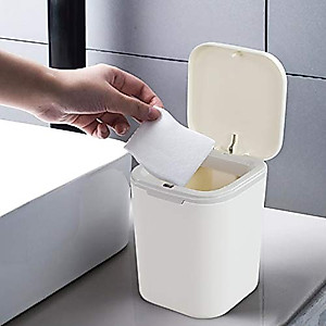 Xowine 0.5 Gallon Plastic Mini Push-Button Garbage Can, 2 L Desktop Mini Trash Can, White