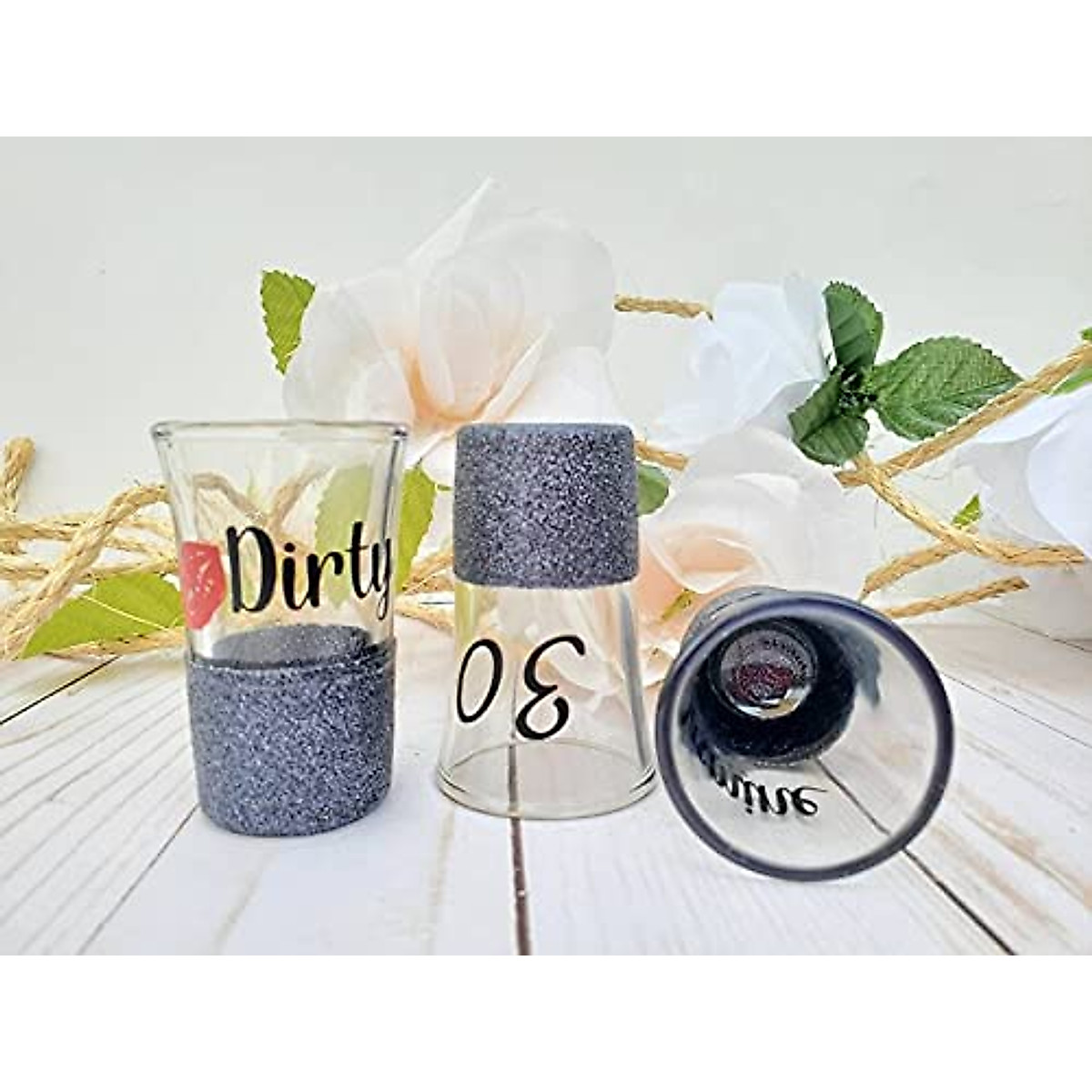 Personalized birthday shot glasses, Dirty Thirty Shot Glass set, Set of 3 glasses, 30th Birthday gift set, Dirty 30 Party favor, Over the hill shot glasses