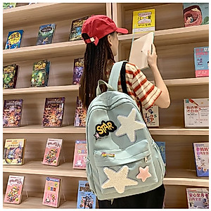 LELEBEAR Y2k Backpack for Women, Kawaii Star Backpack Aesthetic Backpack Casual Daypack for Hiking Travel (Green)