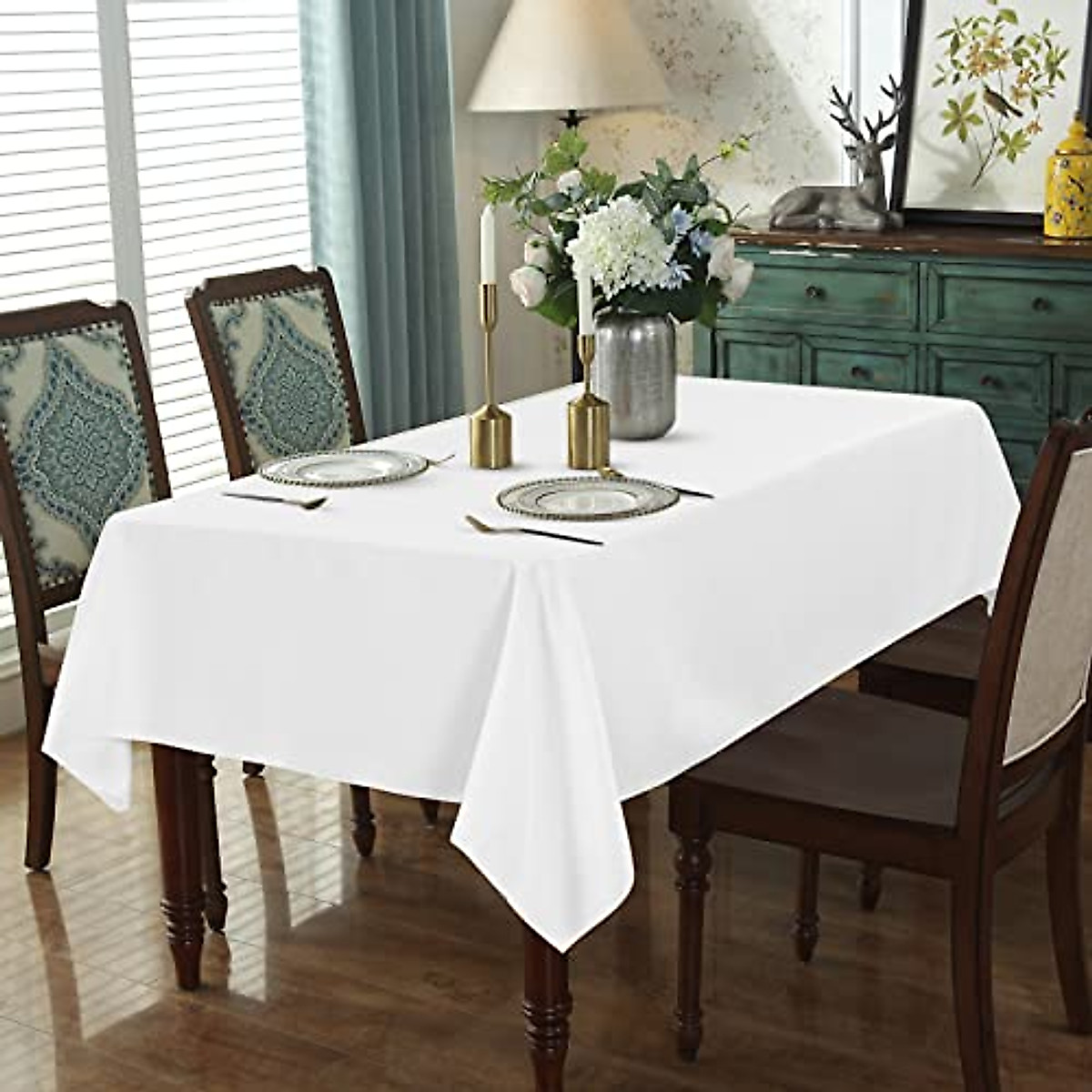 4 Pack 60 x 102 Inch Tablecloth, White Tablecloth for 6 Feet Rectangle Tables, Stain and Wrinkle Resistant Washable Fabric Table Cloth for Wedding Party Dining Table Buffet Parties and Camping