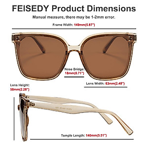 FEISEDY Retro Square Polarized Sunglasses Women Men Oversized Vintage Shades B2600