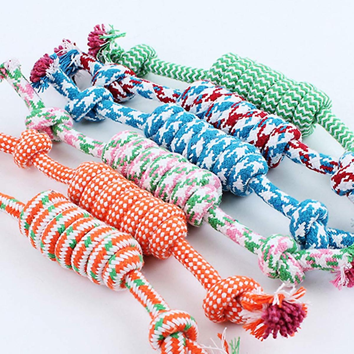 shlutesoy Pet Chew Toys,Dog Toy Cotton Braided Bone Rope Chew Knotted Tied Random Color