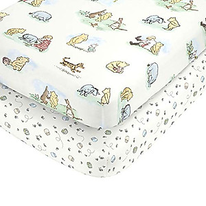 Disney Winnie The Pooh Classic Pooh Ivory, Blue, Sage, Tan Storybook 6 Piece Nursery Crib Bedding Set - Comforter, 2 Fitted Crib Sheets, Dust Ruffle, Baby Blanket, Changing Pad Cover