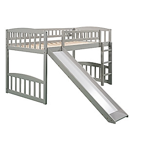 Harper & Bright Designs Kids Low Loft Bed with Slide, Twin Loft Beds for Kids, Wood Loft Bed Frame with Ladder for Boys and Girls, No Box Spring Needed, Gray