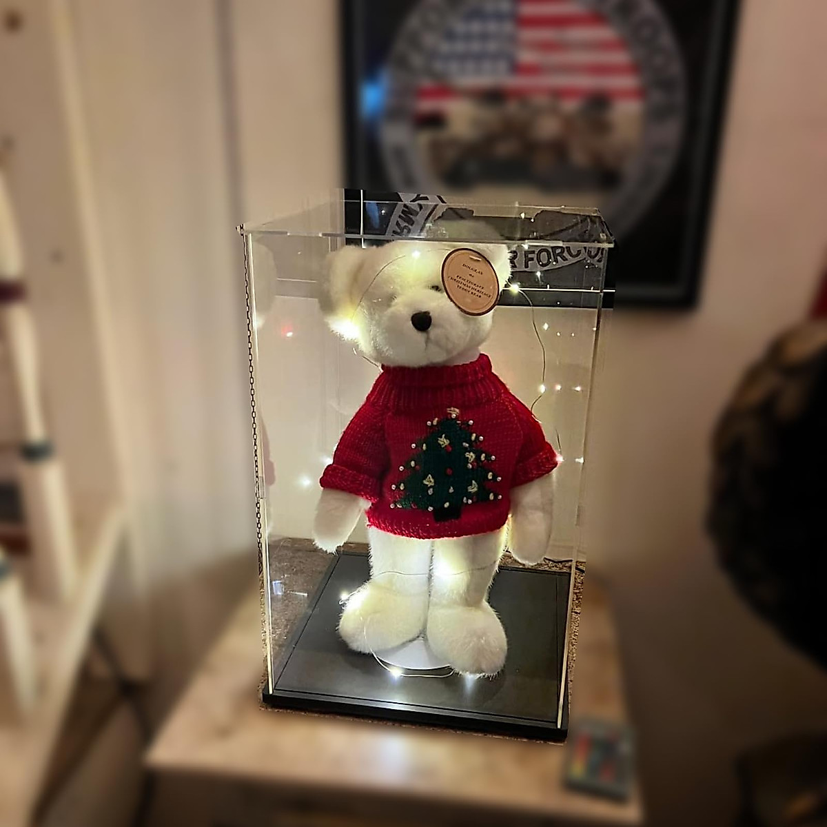 Thickened Clear Acrylic Display Case for Lego 75398 C-3PO 76989 21347 75308 Collectibles, Self-Assembly Box Dustproof Protection with Wood-Plastic Base & String Light, Black Inside 9.8x9.8x15.7 inch