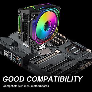 DS 1800RPM PWM 120MM Fin Cooling Fans, Black Aluminum Extrusion 4-Heat Pipe CPU Cooler Fans for Intel LGA 1155 776 1366 (Dynamic RGB Color, C Series)