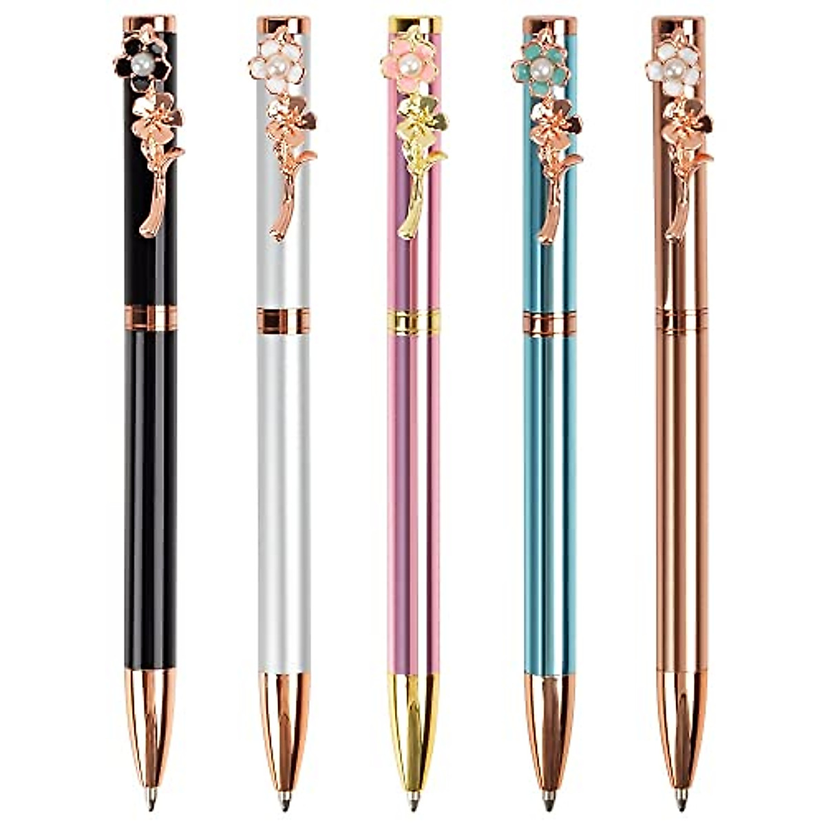 Ballpoint Pens 1PCS Ballpoint Pearl Flower Wedding Metal Copper Pen Office School Supplies Stationery Rose Gold Gift Comfortable Writing Pens (Color : D, Ink Color : Black)