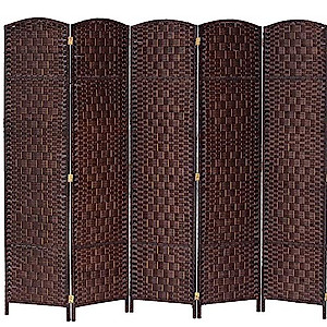 Legacy Decor 5 Panels Room Divider Privacy Screen Weaved Bamboo Fiber Brown Color 5.9 ft High X 7.2 ft Wide