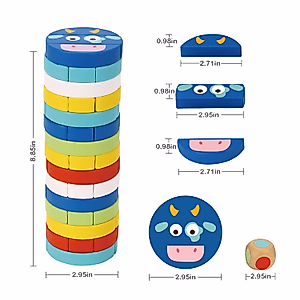 TOOKYLAND Wooden Tumble Tower Game - 61pcs - Stacking Blocks, Animal Cards and Die. Ages 3+