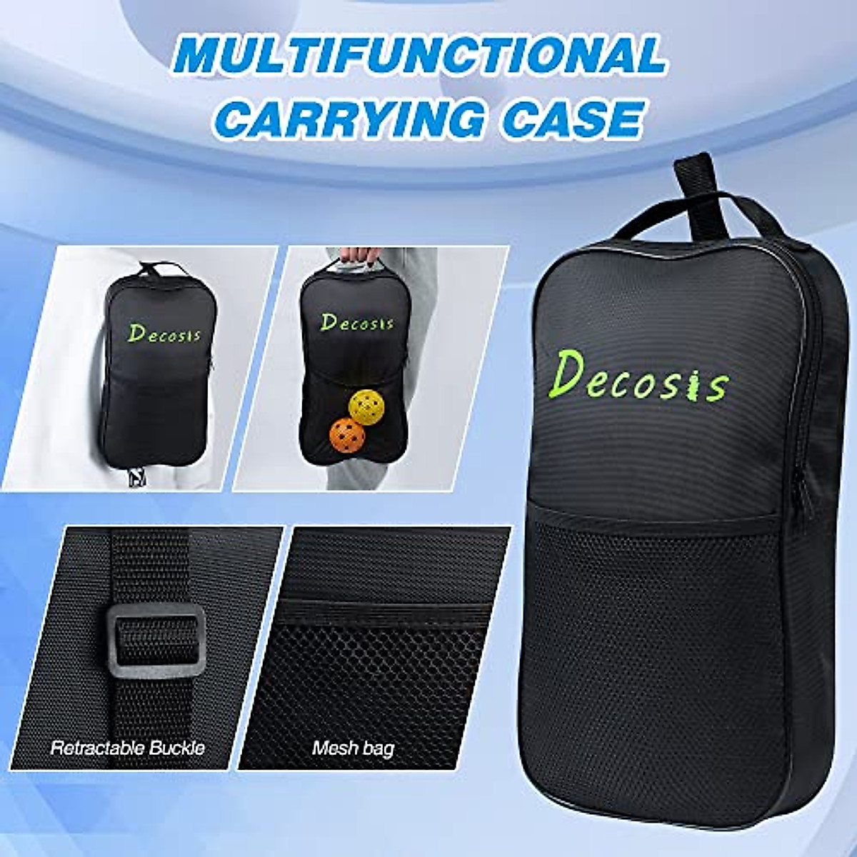 Decosis Pickleball Paddles Set of 2, USAPA Approved Pickleball Set, Lightweight Fiberglass Surface Pickleball Raquettes with 2 Indoors & 2 Outdoors Balls, Portable Carry Bag, Gifts for Men & Women