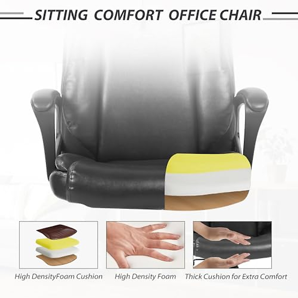 Home Office Chair,PU Leather Mid Back Computer Chair with Lumbar Support,Executive Desk Chair with 360-Degree Rolling Swivel Tilt，Ergonomic Desk Chair with Padded Armrest for Adult Men Women,Black