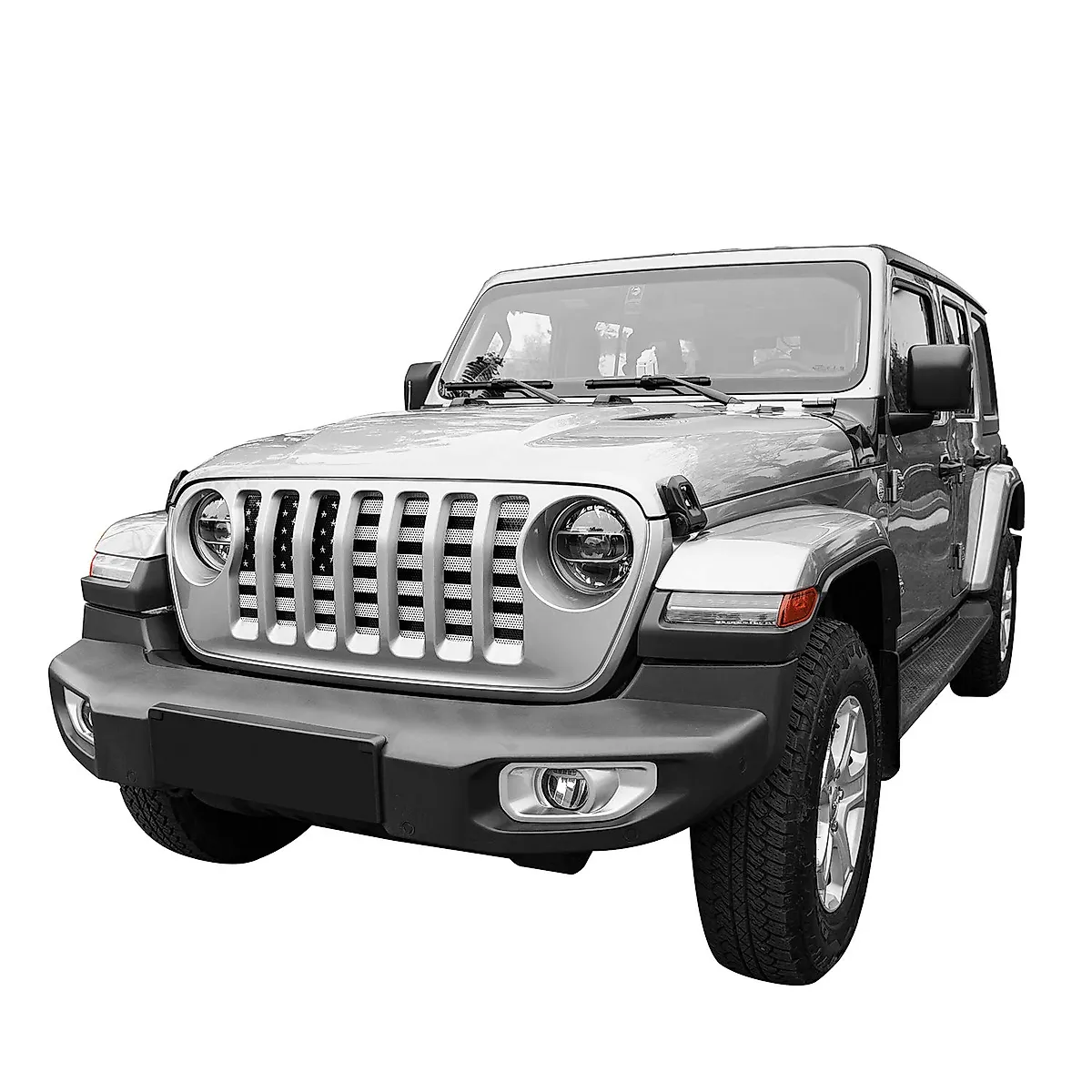 V8 GOD for Jeep Grill Insert Mesh Grille Deflector US Flag for Jeep Wrangler JL & Jeep Gladiator JT 2018-2025 - Black and White