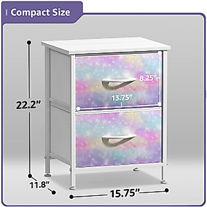Sorbus Kids Dresser with 2 Drawers - Storage Chest Organizer Nightstand - Steel Frame, Wood Top, Tie-Dye Fabric Bins for Clothes - Wide Furniture for Bedroom, Hallway, Nursery, Closet, & Apartment