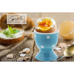 Servette Home Egg Cup Cute Ceramic Soft-Boiled Egg Holder Polka Dot - Set of 4 (Blue Red)