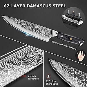 MOSFiATA Chef Knife 8 Inch, Damascus Kitchen Knife,Ultra Sharp Chef's Knives with 67-Layer Damascus Steel VG-10 Blade,Knife Sharpener Rod Gift Box