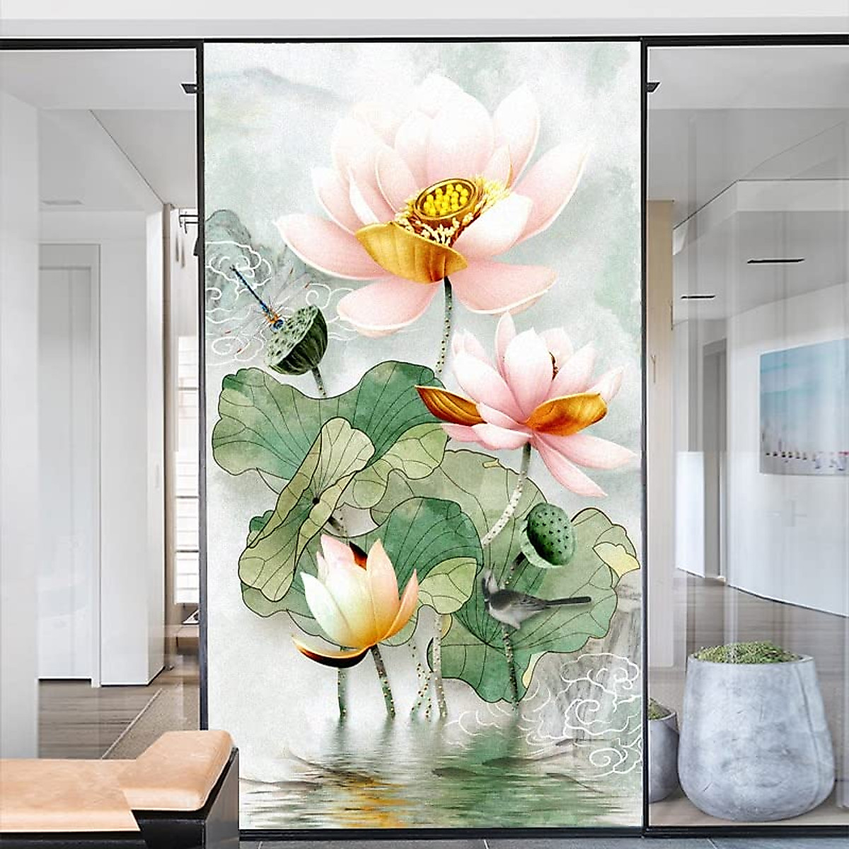 Window Film Window Decal Window Film Privacy Frosted Glass Sticker Lotus Decoration Adhesive Sticker for Home Privacy Window Decal (Size : 40x100cm)