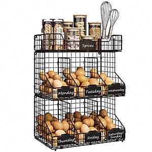 X-cosrack Fresh Egg Holder Countertop, 3 Tier Egg Rack with 4 Dividers to Separate Eggs for A Week, Stackable Wire Baskets for Storing Fresh Eggs, Large Egg Dispenser for Countertop/Wall-Mounted