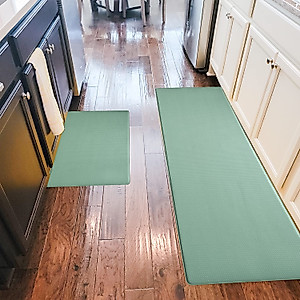 UPHTEH Anti Fatigue Kitchen Mats for Floor 2 Piece Set,17.32 * 28.74 and 17.32 * 46.25,Non Slip Waterproof Kitchen Mats and Rugs Ergonomic Comfort Mat for Kitchen,Home,Office,Sink,Laundry Room (green)