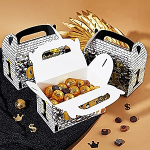 24pcs The Notorious One Birthday Decorations, Black Gold 1st Birthday Party Favors Treat Boxes with Handle - Hip Hop Theme Big One First Birthday Candy Gift Boxes for Boy