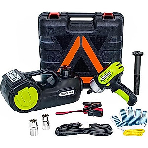 E-HEELP Electric Car Jack Kit 5Ton 12V Car Jack Hydraulic (Lifting Range: 6.1-20.86 inch) with Impact Wrench & Inflator for Car SUV Sedan MPV with LCD & Tire Pressure Display