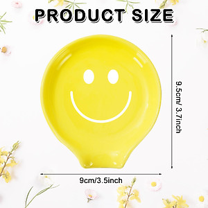 Whaline Happy Face Spoon Rest Yellow Smile Face Ceramic Spoon Holder Boho Face Sauce Dishes Ring Dish for Groovy Retro Boho Party Kitchen Office Home Decor