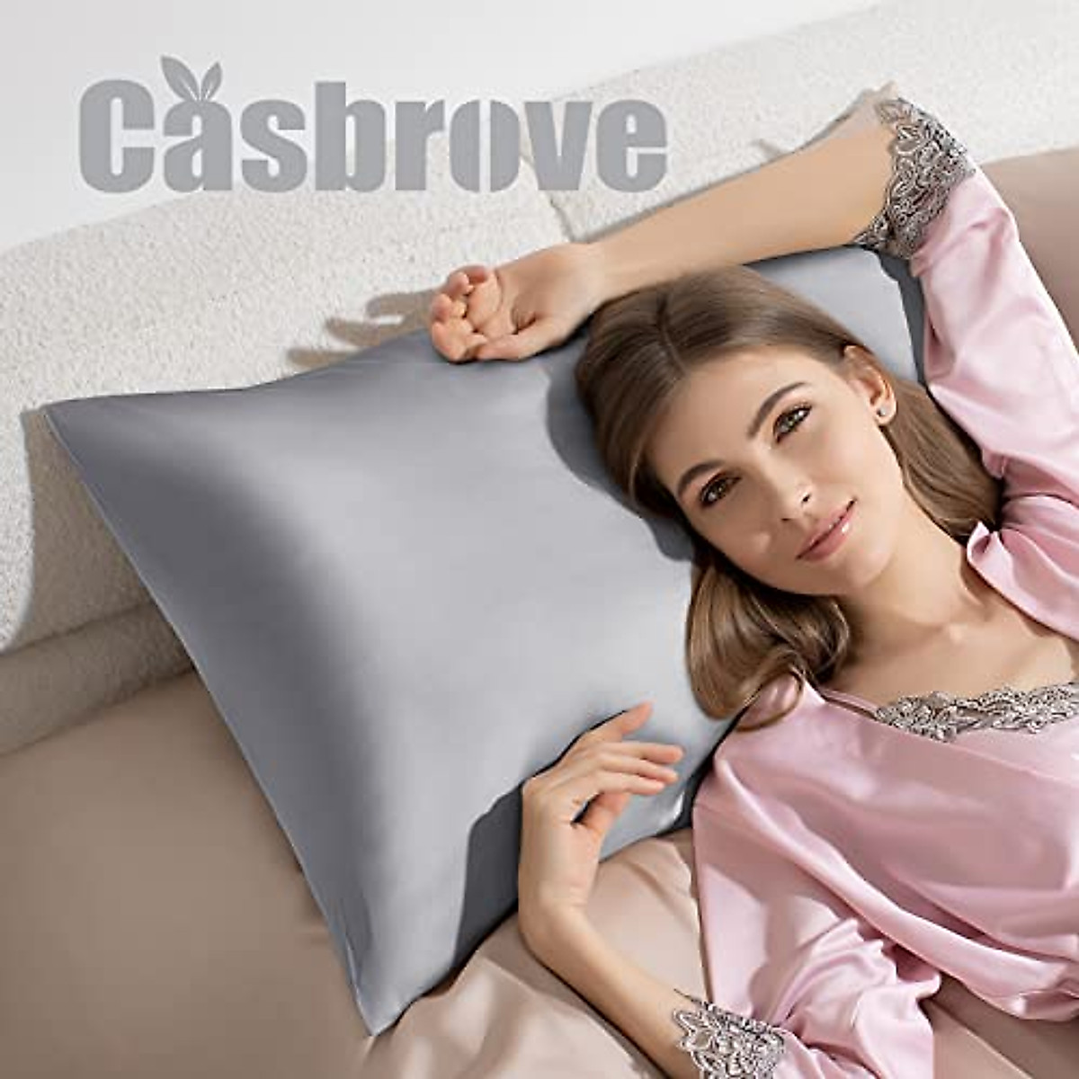 Silk Pillowcase for Hair and Skin Mulberry Silk Pillowcase Soft Breathable Smooth Both Sided Natural Silk Pillowcase with Zipper Beauty Sleep Silk Pillow Case 1 Pack for Gift (Standard, Silver Gray)
