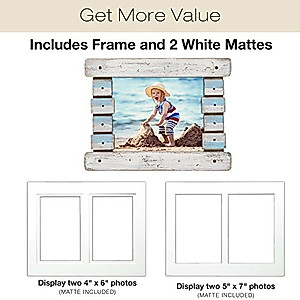EXCELLO GLOBAL PRODUCTS Rustic Distressed Wooden 8 by 10 in Picture Frame, Blue & White