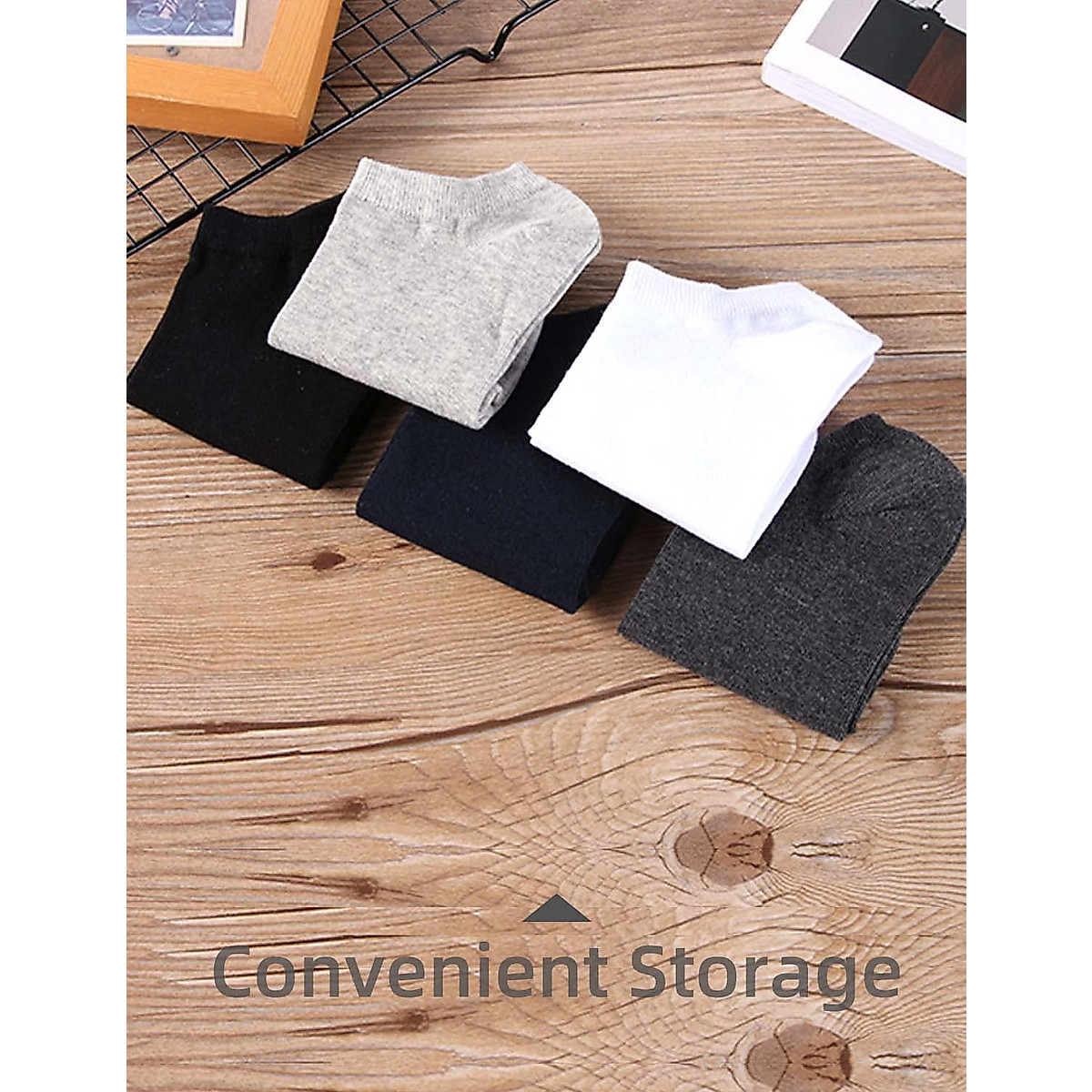 WAIKAS [Pack Of 5 Pairs] Men's Ankle Socks, Stretch Cotton Socks For Man, Common Size, Black/White/Grey/Dark Grey/Navy Blue each color 1 pcs, 5pcs Packing