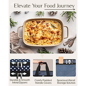 Premium Insulated Casserole Carrier with Heat-Resistant Mat for Hot or Cold Food – Fits 9”x13” or 11”x15” Baking Dishes, Lasagna Holder for Potlucks, Parties, Picnics, and Cookouts [Navy Polka Dot]