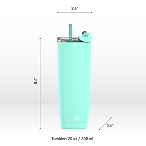 asobu Aqualina Stainless Steel Insulated Water Bottle with Interchangeable Hot and Cold Lid and Built in Straw (Mint)