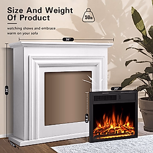 R.W.FLAME Electric Fireplace Mantel Wooden Surround Firebox, 36" White TV Stand with Freestanding Electric Fireplace, Remote Control, Adjustable Led Flame, 750W/1500w