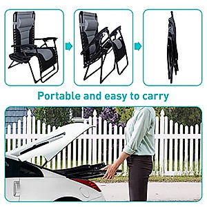 F2C Padded Zero Gravity Chair, Adjustable Foldable Patio Reclining Lounge Chair with Headrest Pillow Side Cup Holder Tray for Outdoor, Deck, Patio, Beach Yard Poolside, Black Gray…