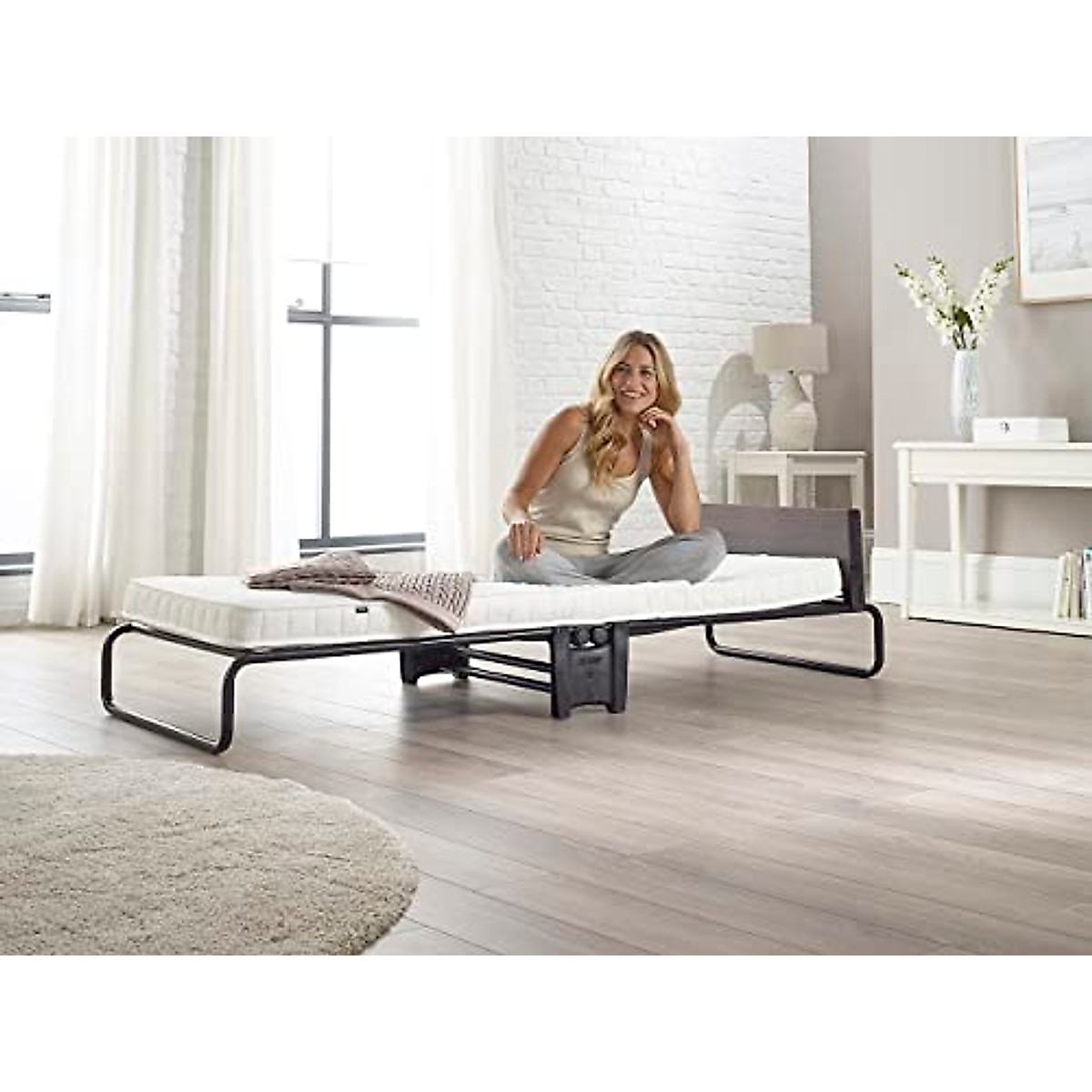 Jay-Be Inspire Cot Folding Bed with Micro e-Pocket Spring Mattress and Headboard, Regular, Black Frame