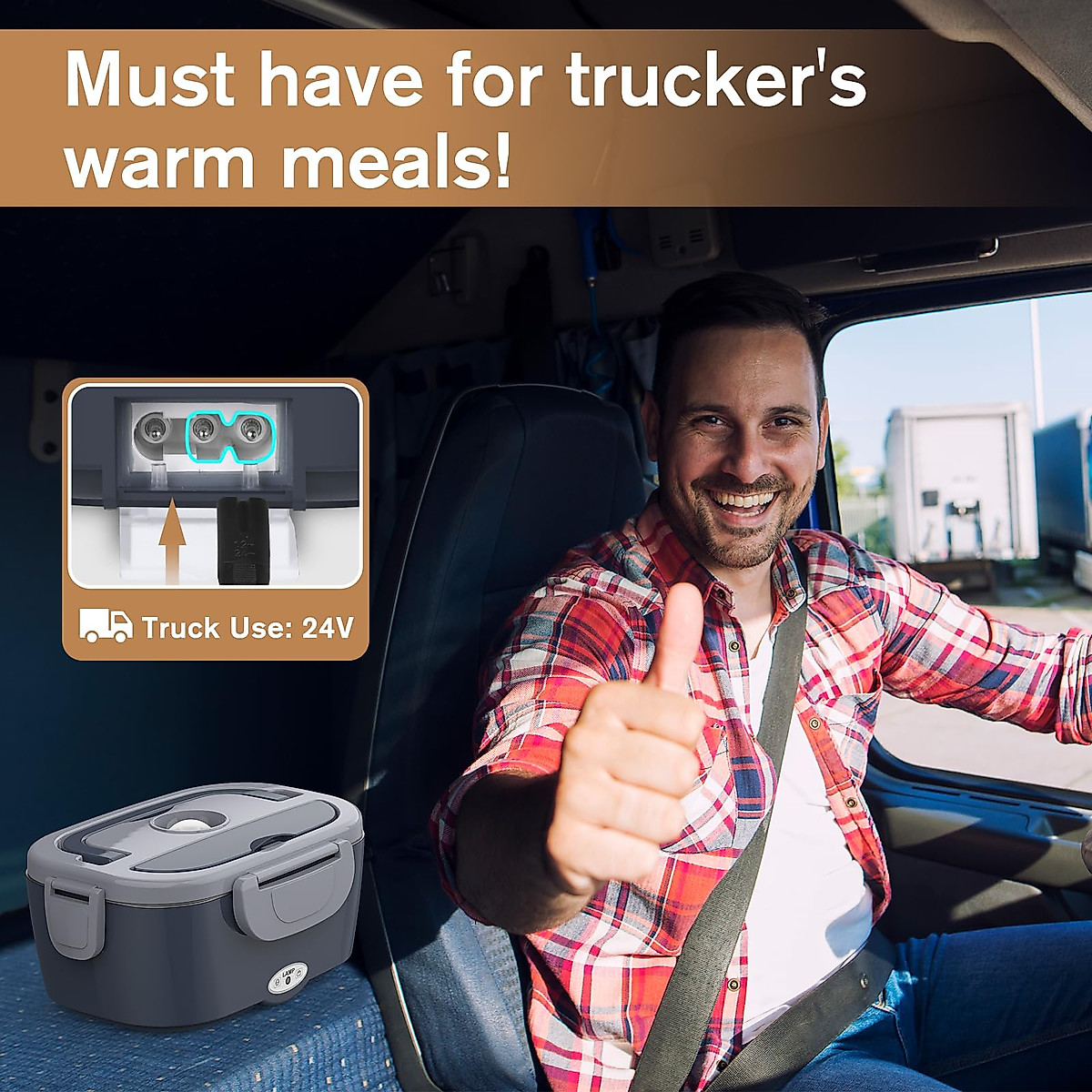 Vabaso Electric Lunch Box for Adults, 80W Heated Lunch Box with 2 Stainless Steel Container, 1.5L Portable Food Warmer Lunch Box for Work Men Car Truck, 110V/12V/24V/220V