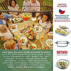 Simax Clear Glass Casserole Dish, Glass Round Casserole Dish with Lid and Handles, Covered Bowl for Cooking, Baking, Serving, Microwave, Dishwasher, and Oven Safe Cookware, 1 Quart