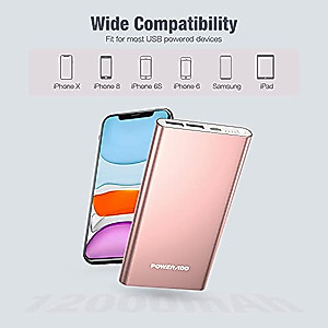 EnergyCell Pilot 4GS Portable Charger,12000mAh Fast Charging Power Bank Dual 3A High-Speed Output Battery Pack Compatible with iPhone 12 11 X Samsung S10 and More - A-Rose Gold