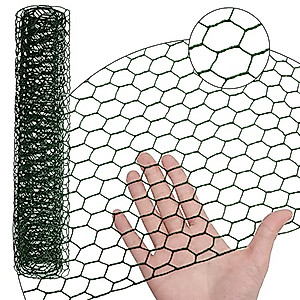 Aboofx Green Chicken Wire for Floral Arrangements, 40 x 13.7 inch Chicken Wire Mesh, Hexagonal PVC Coated Galvanized Iron Wire for Garden, Chicken Wire Fencing with 20 Zip Ties and 1 Pair of Glove