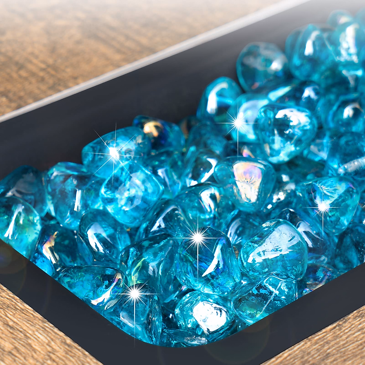 GASPRO 20lb Blue Fire Glass Beads and 10lbs Clear Fire Glass Diamonds, High Luster, 1 Inch