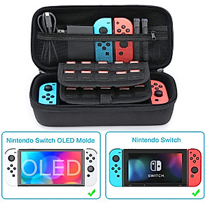 HEYSTOP Switch Case / Switch OLED Case Accessories Compatible with Nintendo Switch & OLED Model, Carry Case with Joycon Grip / PlayStand / Thumb Grips Caps for Nintendo Switch & OLED Model, Black