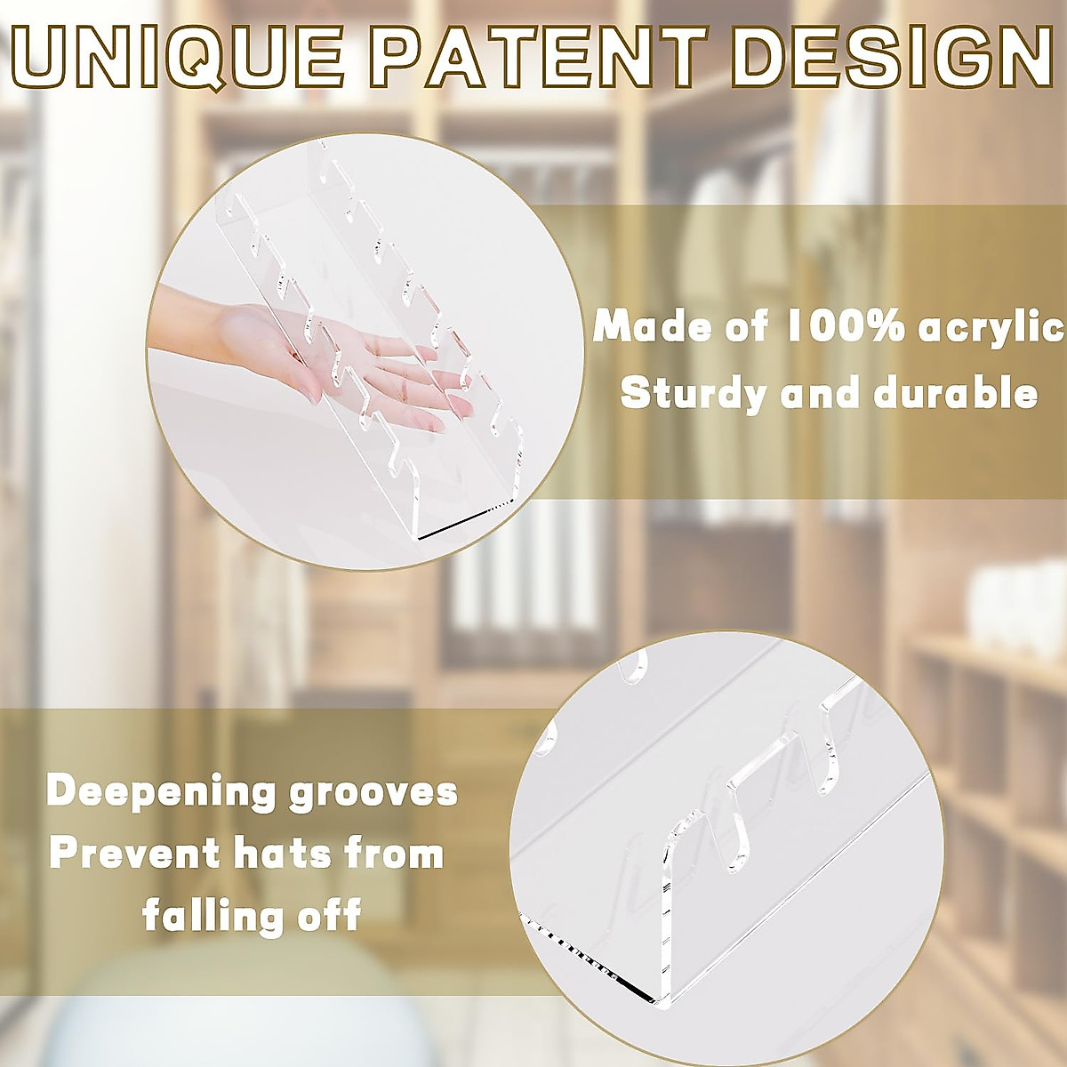 ACTBIO Hat Stand for Baseball Caps, 2 Pcs No Install Acrylic Hat Organizer for 14 Baseball Caps, Hat Holder Hat Storage Hat Display Baseball Cap Rack for Bedroom, Closet, Dresser, Office (Clear)